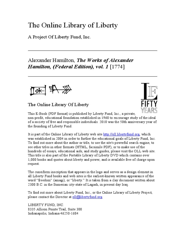 Hamilton Vol 1 | PDF | Alexander Hamilton | The Federalist Papers