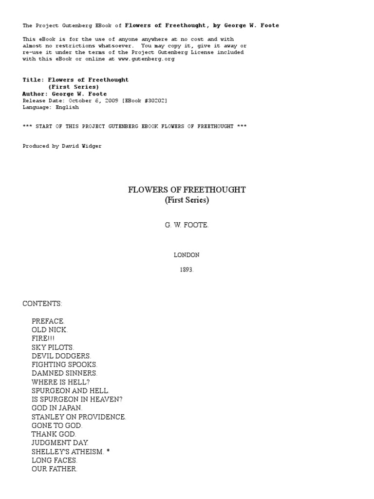 Flowers of Freethought - First Series - by George W. Foote - 1893 | PDF ...