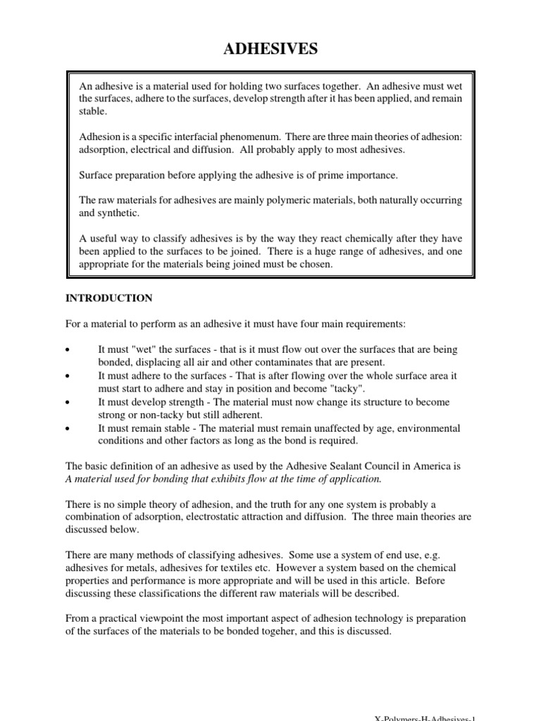 Adhesive Theory N Types | Download Free PDF | Adhesive | Adhesion
