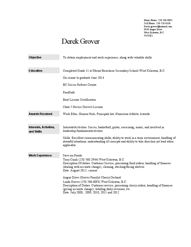Derek Grover's Employment Resume | PDF | Business | Sports & Recreation