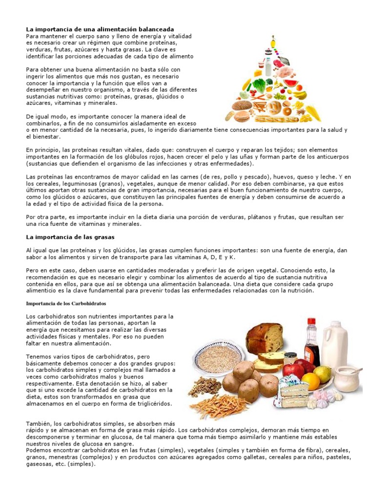 La Importancia de Una Alimentación Balanceada | PDF | Carbohidratos | Nutrición