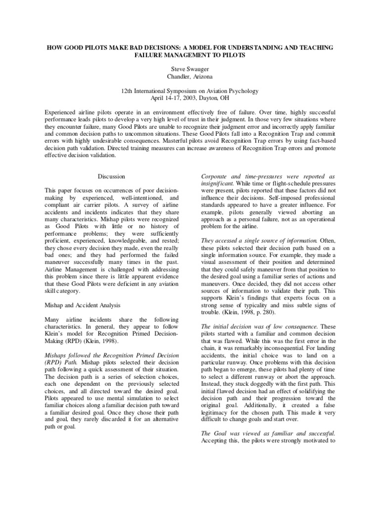 How Good Pilots Make Bad Decisions | PDF | Decision Making | Risk