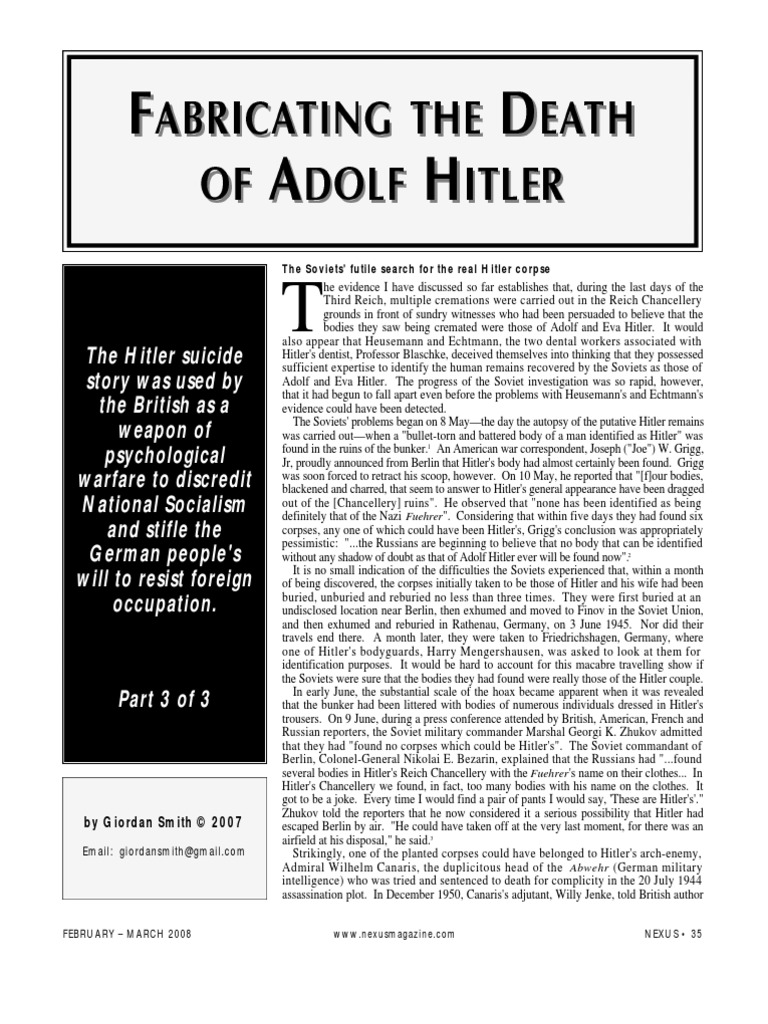 Fabricating The Death of Adolf Hitler pt3 | PDF | Adolf Hitler | Nazi ...