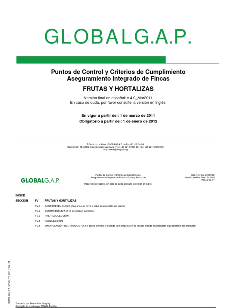 NORMAS GLOBAL GAP - Frutas y Hortalizas - Versión 4 | PDF | Contaminación | El plastico