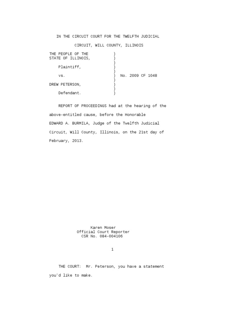 Drew Peterson's Sentencing Statement: "I Did Not Kill Kathleen" | PDF ...