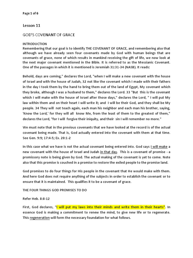 God's Covenant of Grace | PDF | New Covenant | Covenant (Biblical)