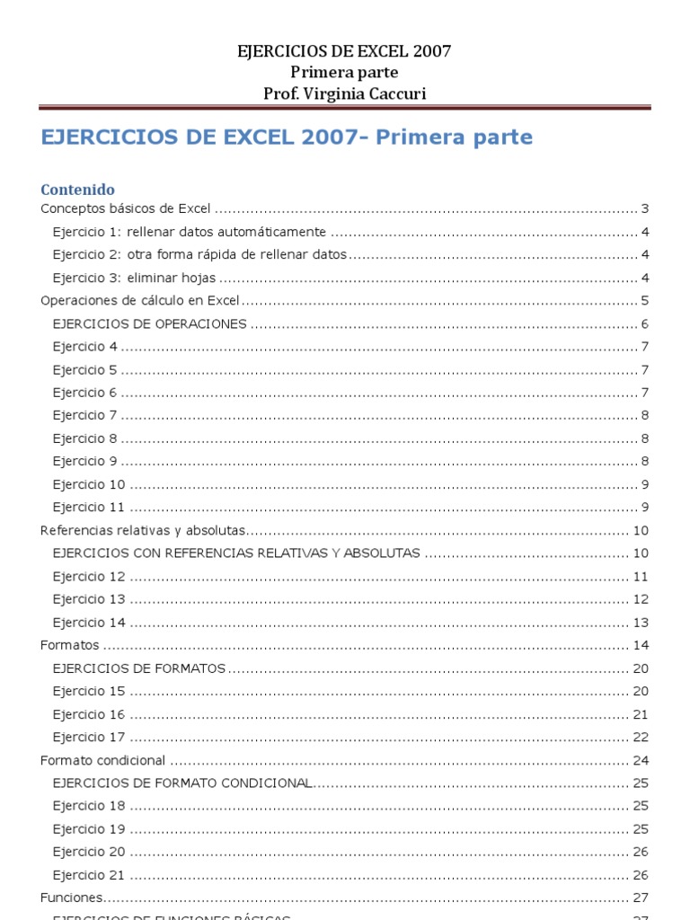 Ejercicios Básicos de Excel 2007 | PDF | Hoja de cálculo | Fórmula