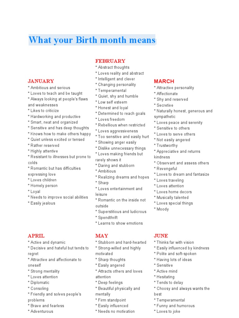 What Your Birth Month Means | PDF | Email | Love