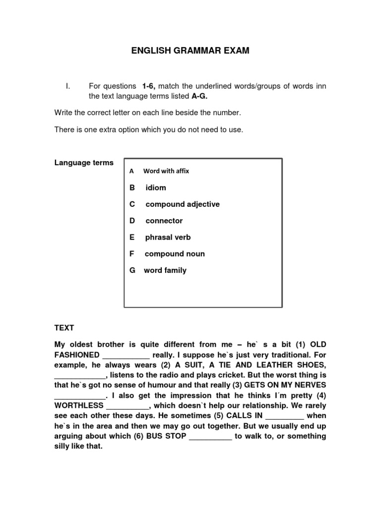 English Grammar Exam Practice | PDF | Language Arts & Discipline