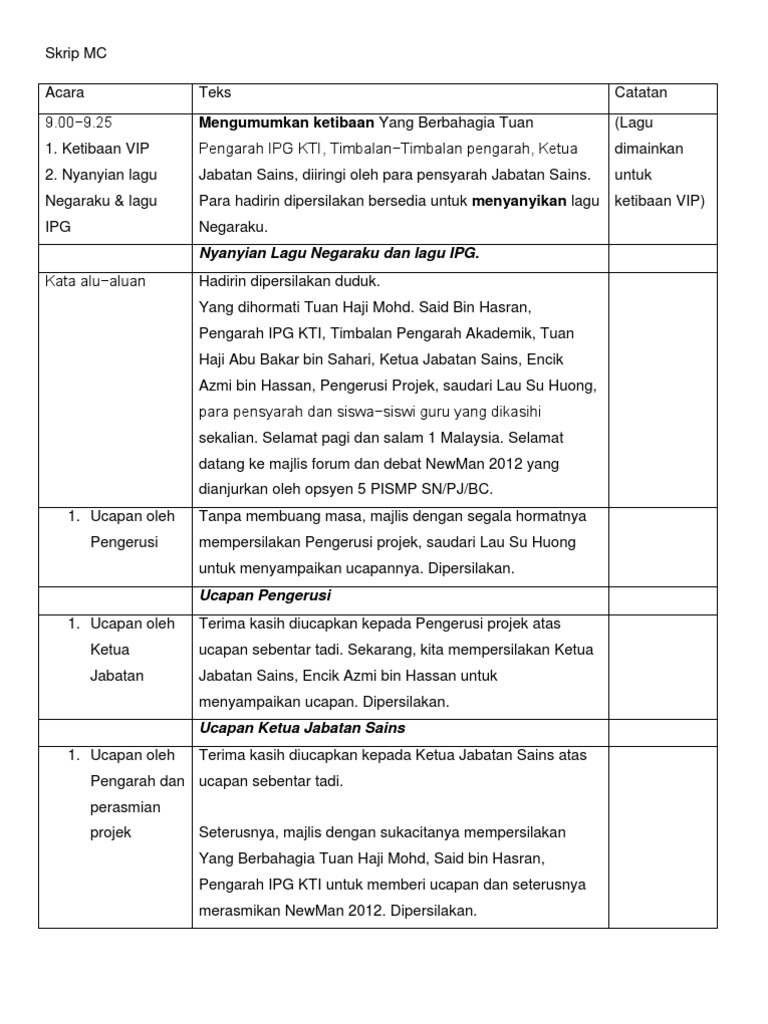 Skrip MC For Forum | PDF