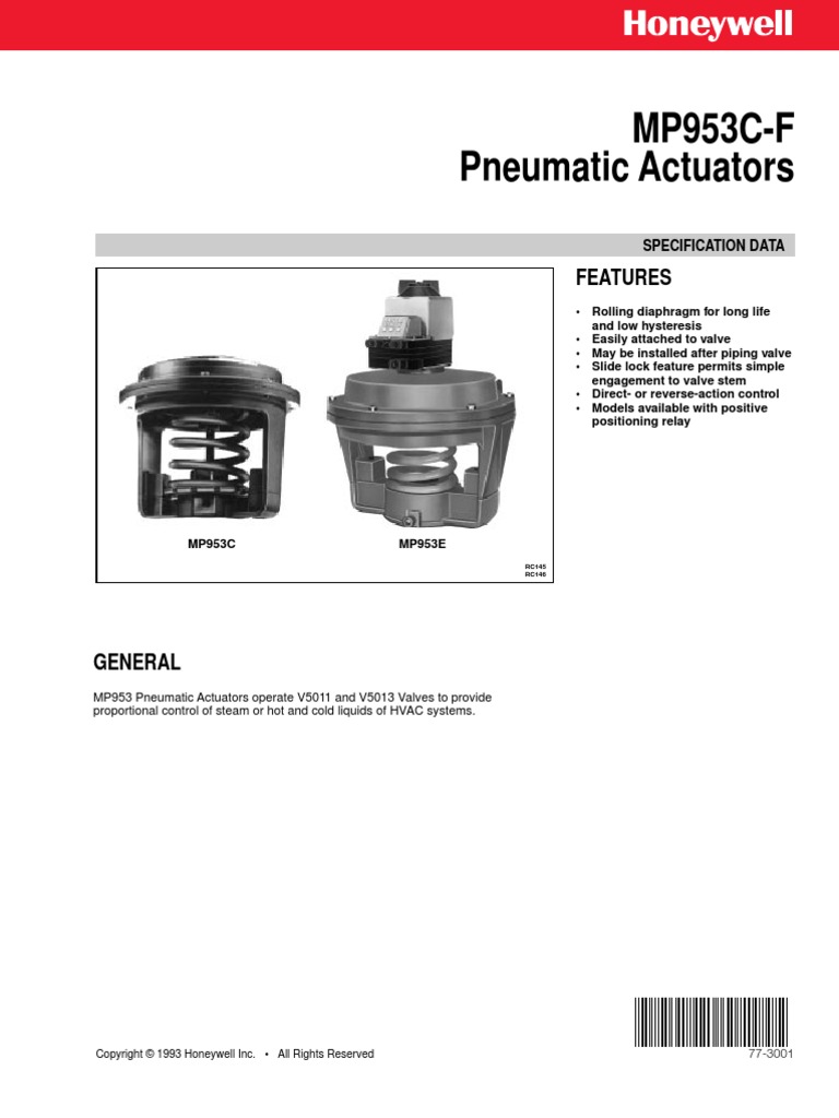 Honeywell Mp953 Pneumatic Positioner | Valve | Actuator