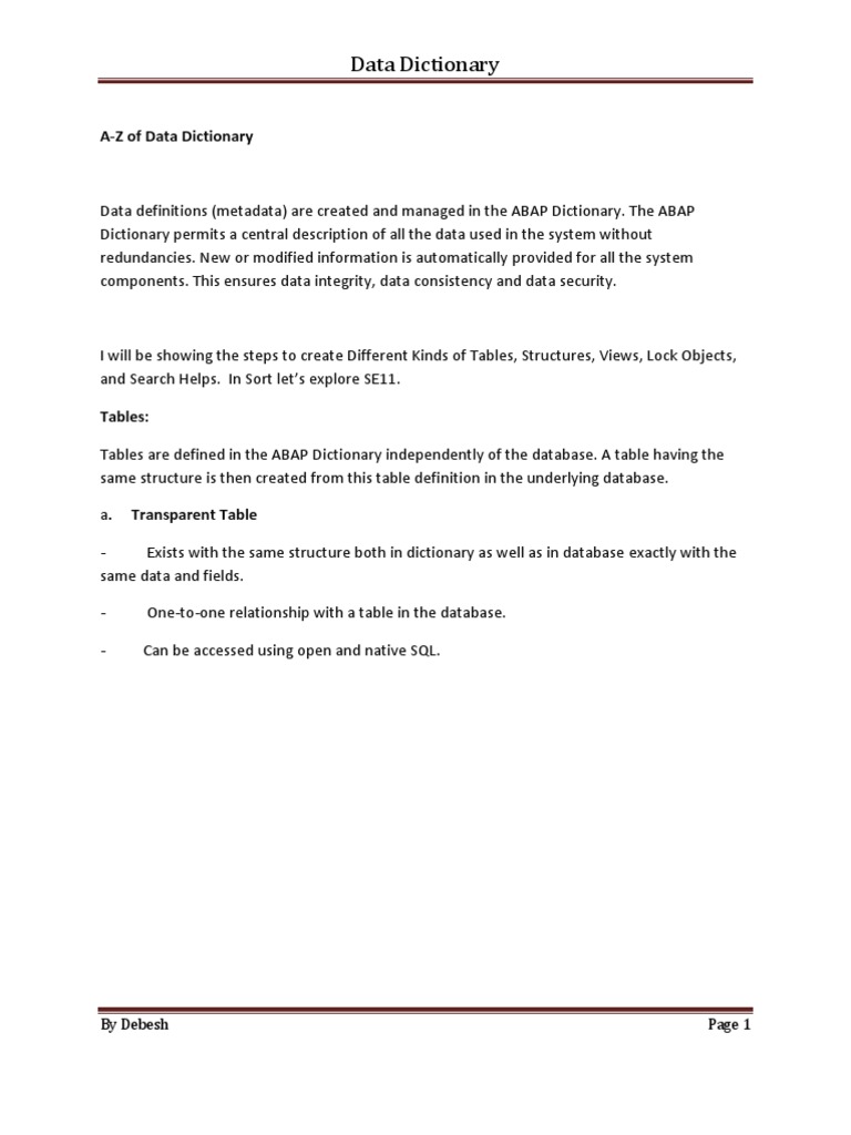 SAP Data Dictionary | PDF | Database Index | Data Buffer