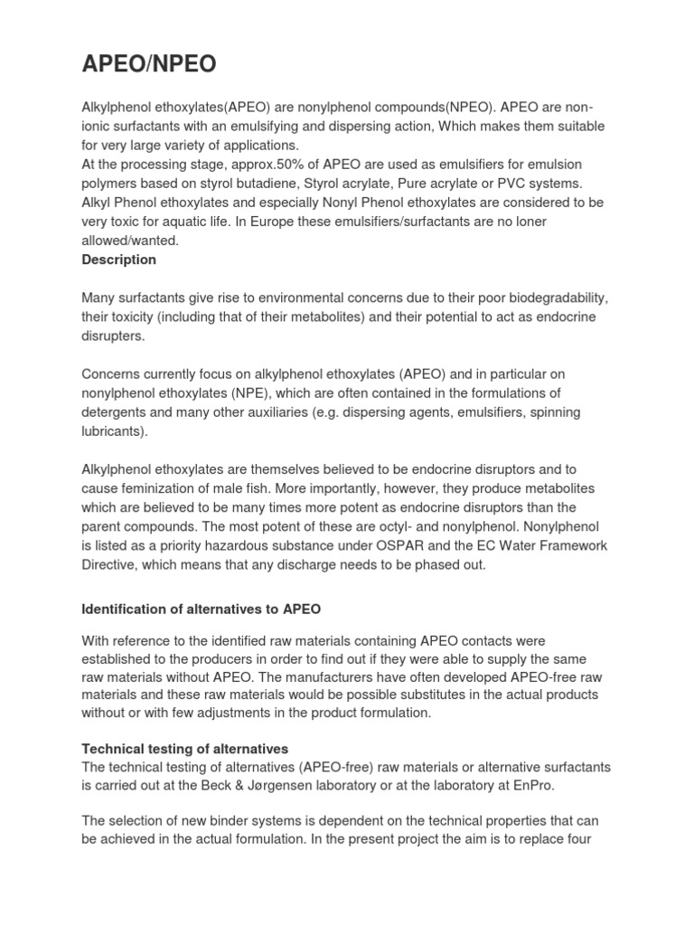 APEO | Emulsion | Surfactant | Free 30-day Trial | Scribd