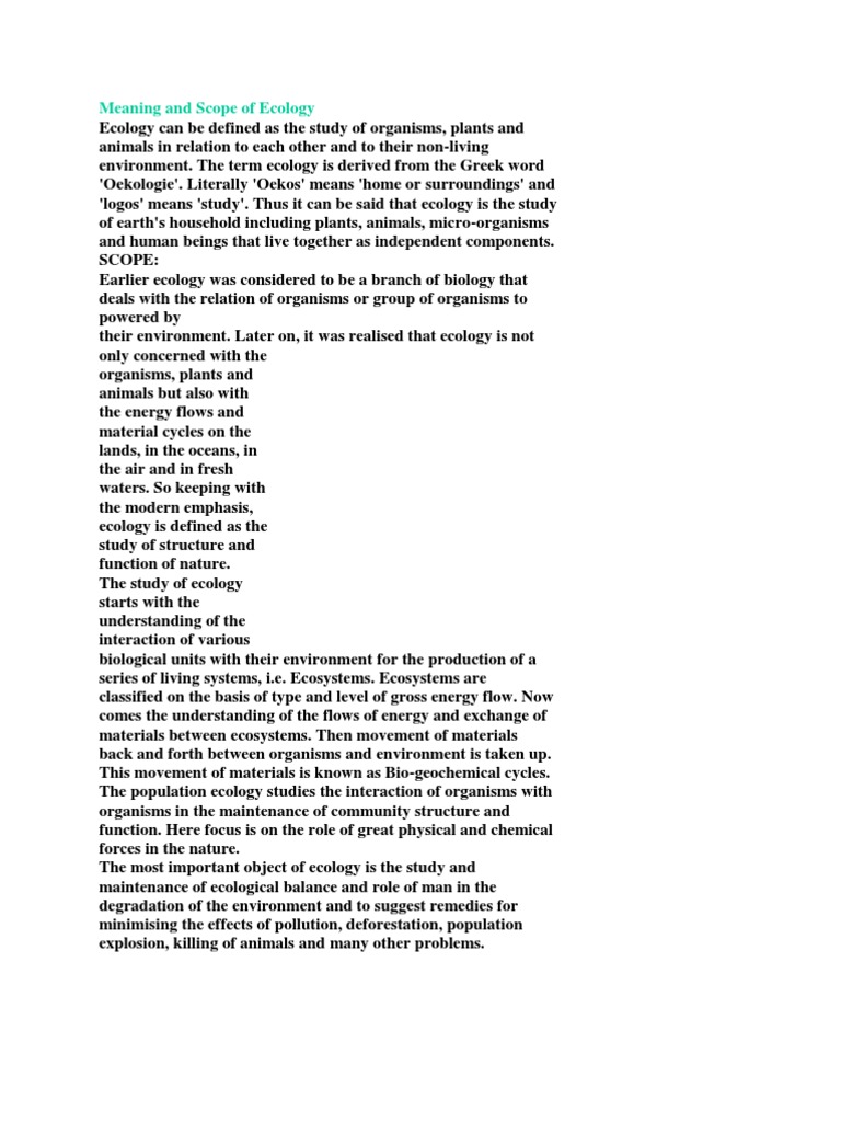 Understanding the Scope and Subdivisions of Ecology Through the Study ...