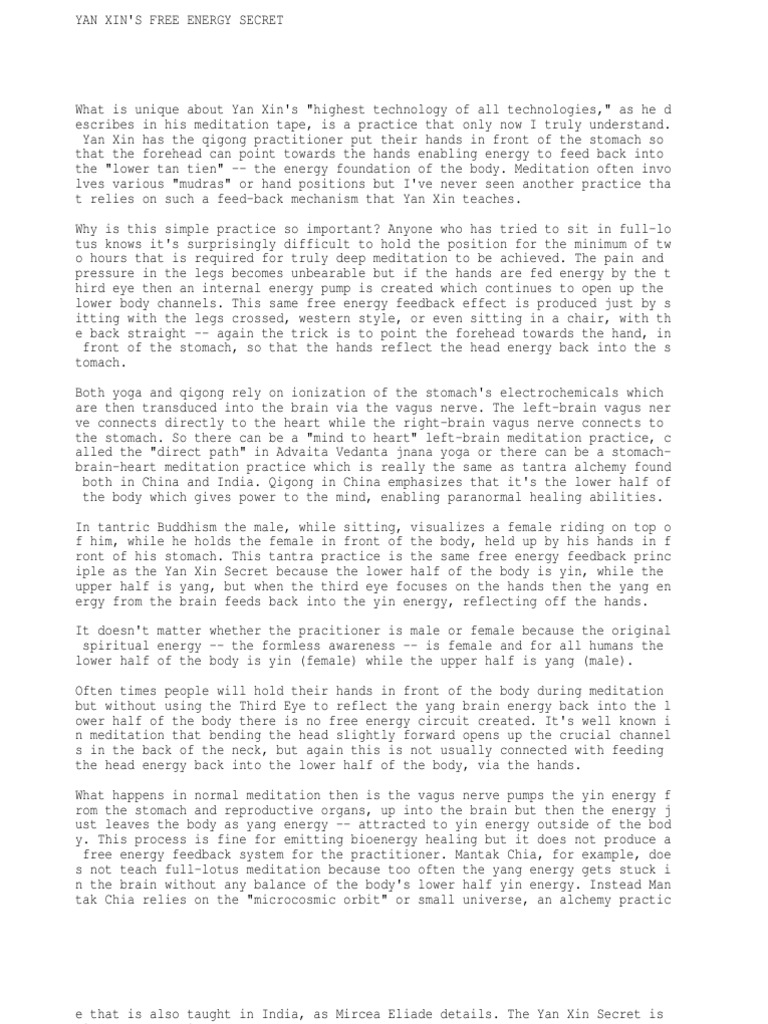 Yan Xin's Free Energy Secret | PDF | Qigong | Meditation