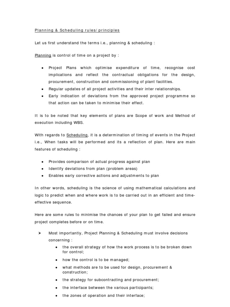 Planning & Scheduling Rules | PDF | Scheduling (Computing) | Risk