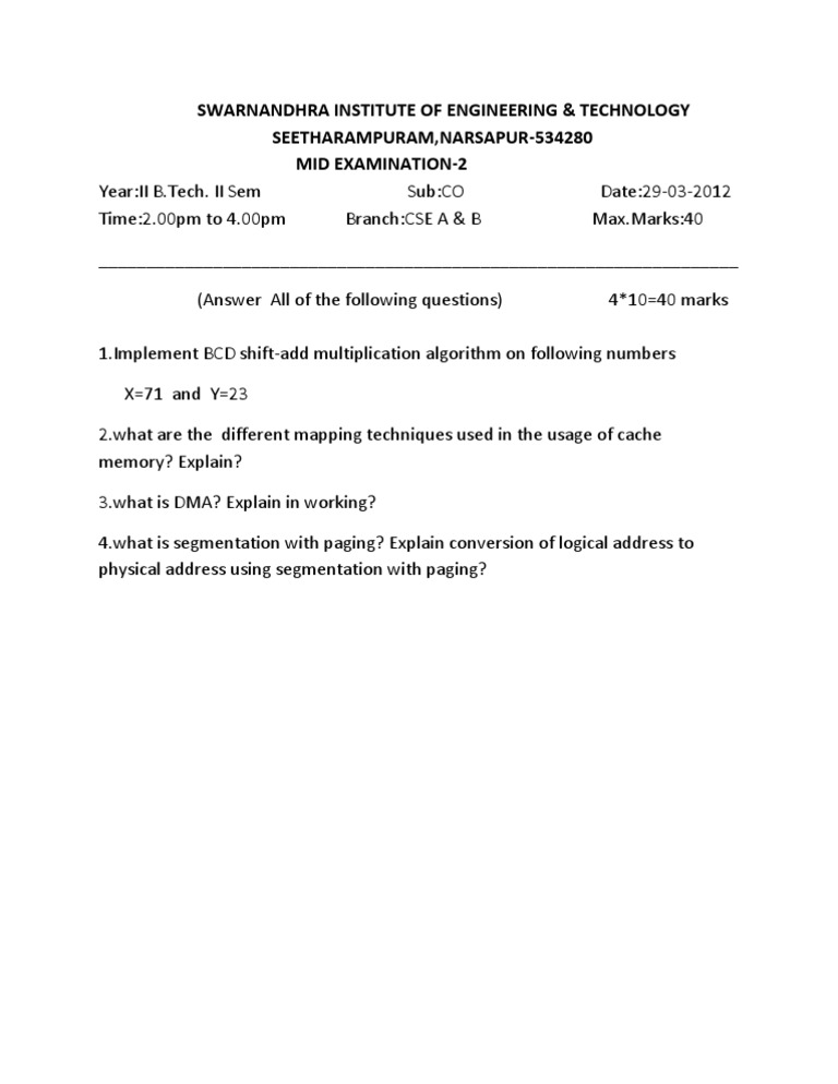 CSE Mid Exam: CO Topics | PDF | Technology & Engineering