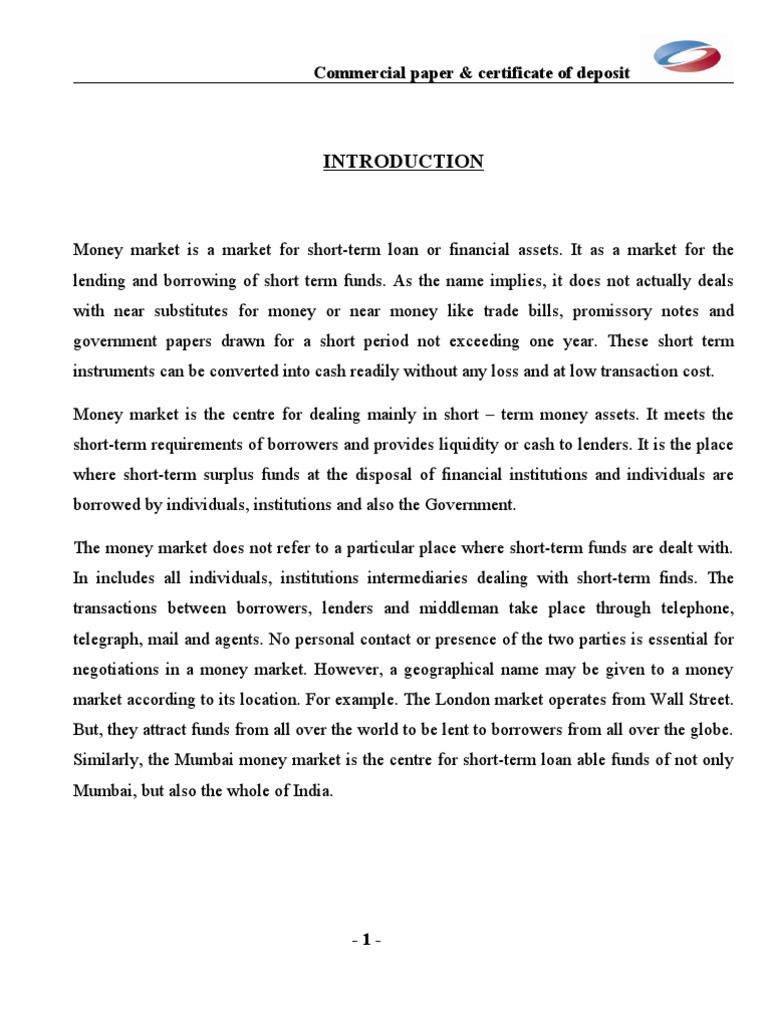 Commercial Papers and Certificate of Deposit | PDF | Money Market ...