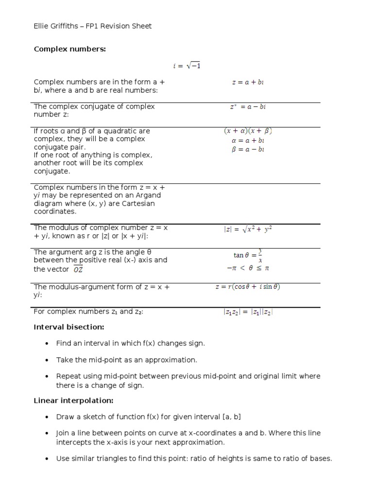 FP1 Revision Sheet | PDF | Complex Number | Matrix (Mathematics)