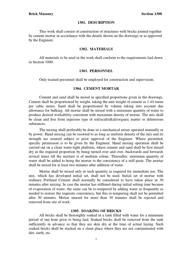 Specification For Brick Masonry | PDF | Brick | Masonry