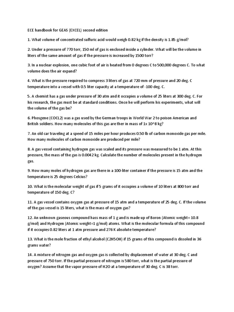 ECE Handbook For GEAS | PDF | Mole (Unit) | Litre