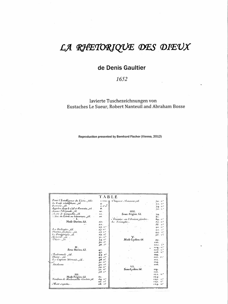 La Rhetorique Des Dieux by Denis Gaultier 1652 | PDF