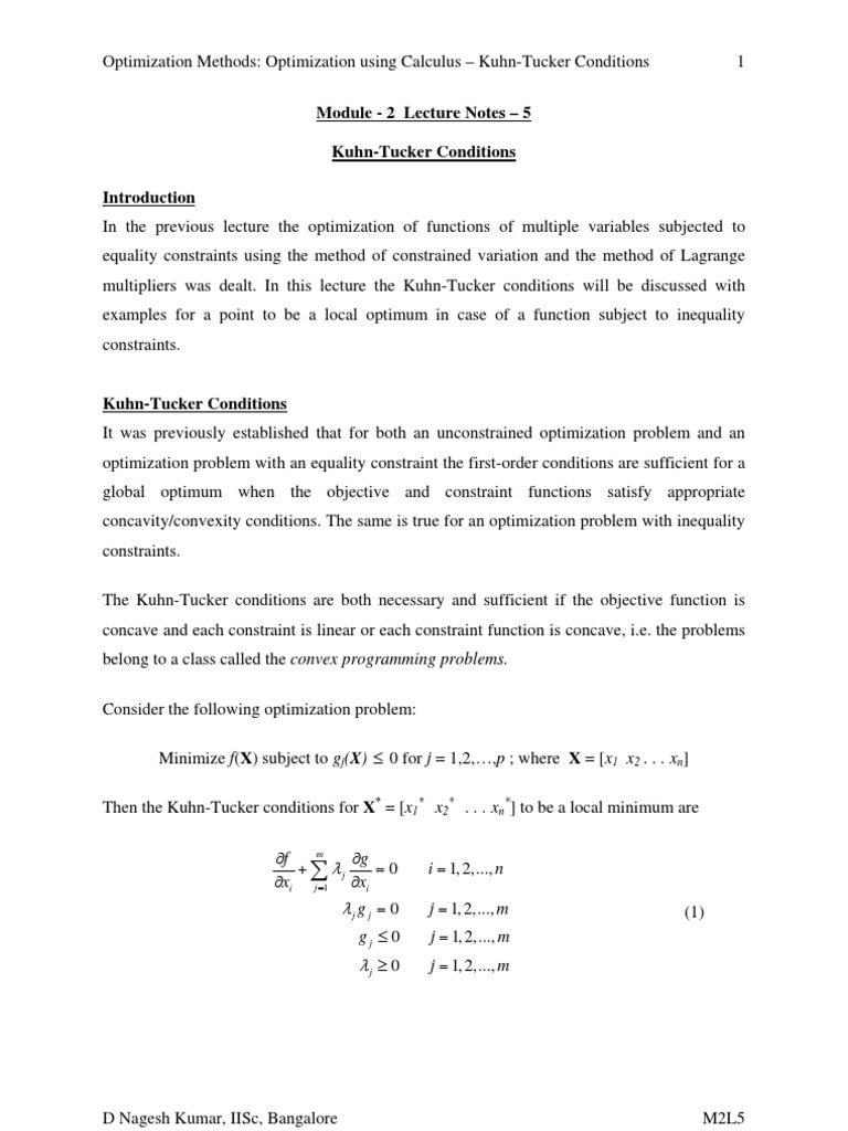 Kuhn Tucker Condition PDF