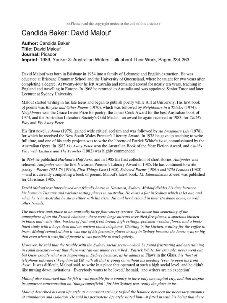 David Malouf Interview PDF | PDF | Poetry | Science