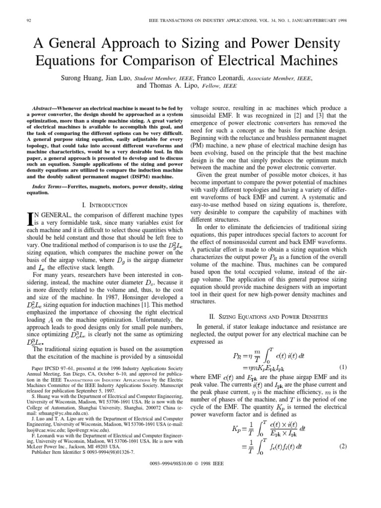 A General Approach To Sizing and Power Density Equations For Comparison ...