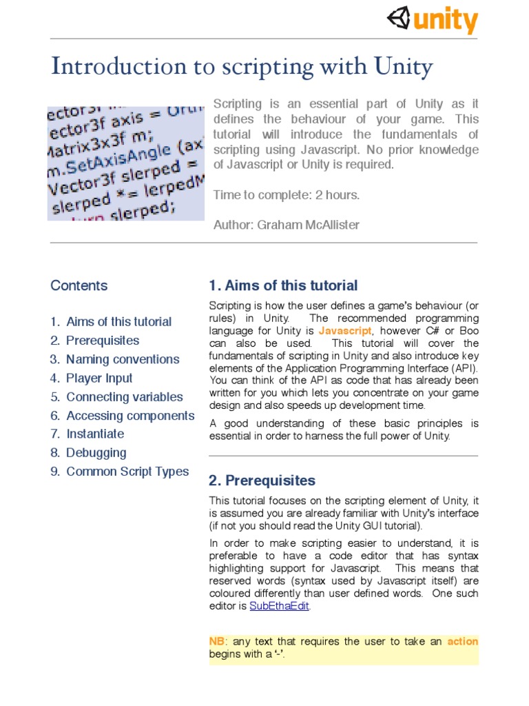 Unity Scripting Tutorial | PDF | Scripting Language | Parameter ...