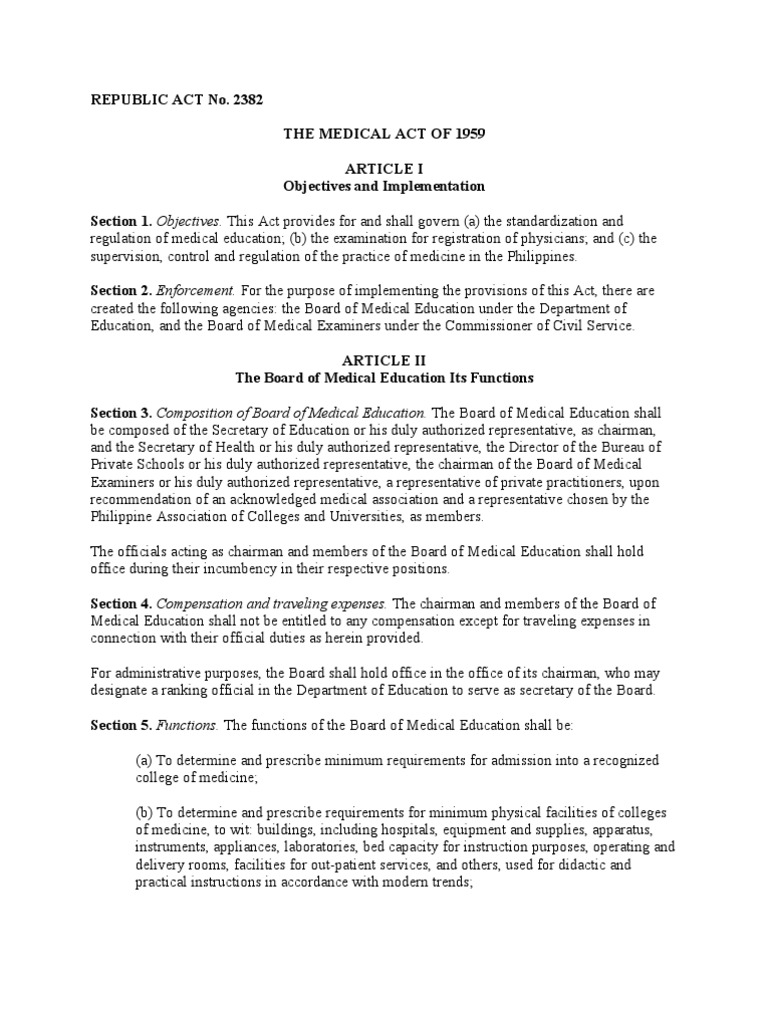 Medical Act of 1959: Regulations & Education | PDF | Medical School ...