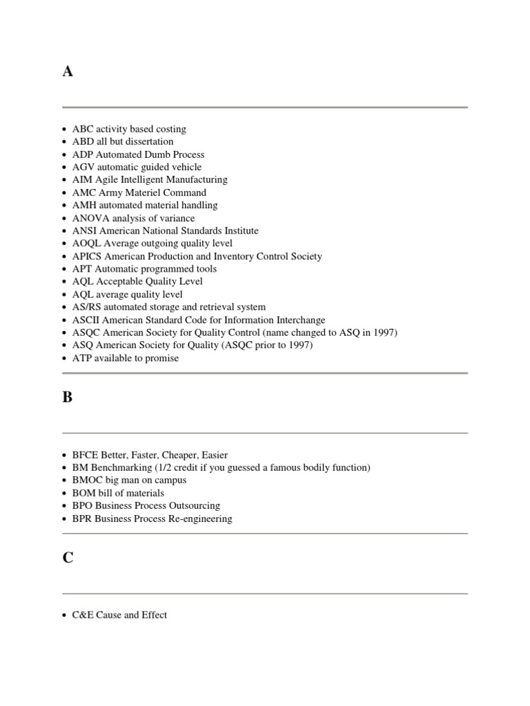 Quality Acronyms | Business Process | Automation