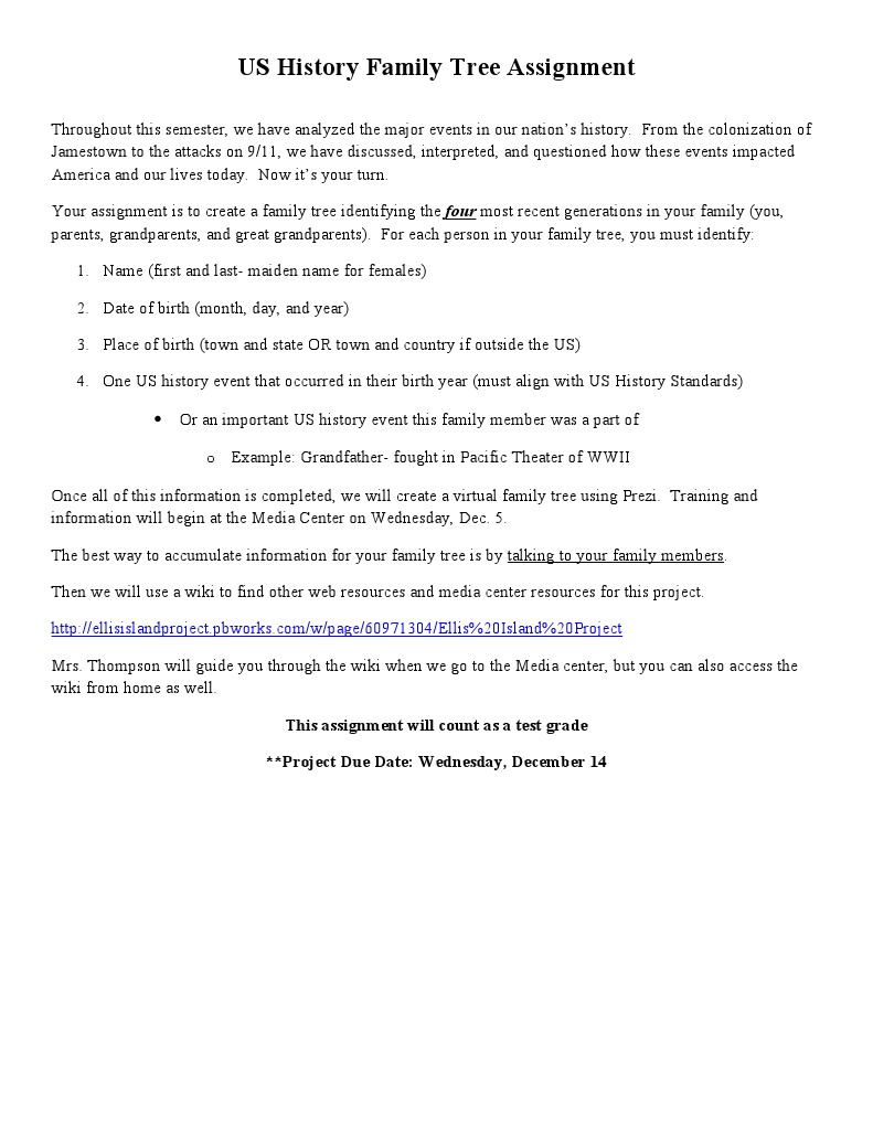Us History Family Tree Assignment 2 | PDF | Communication