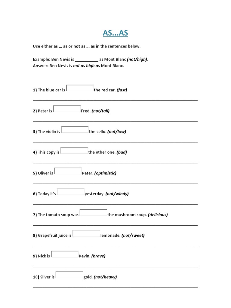 Comparative Structures with "As...As" | PDF