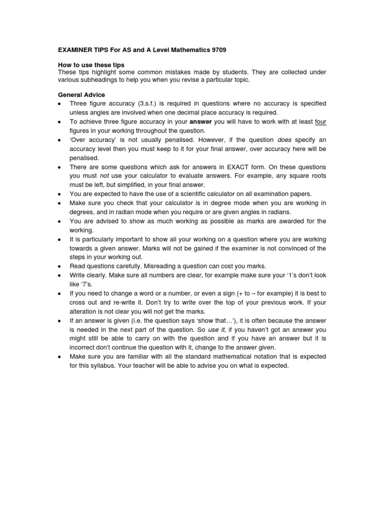 Expert Examination Tips: Guidance on Accuracy, Notation, Presentation ...