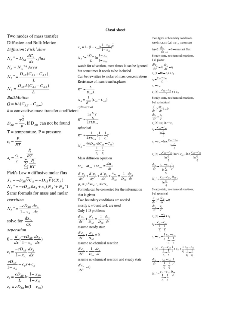 Final Cheat Sheet | PDF | Diffusion | Physical Phenomena