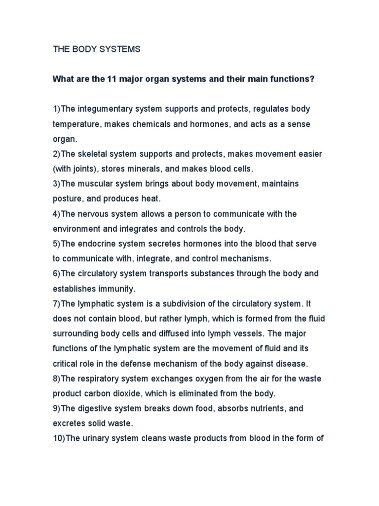 The Body Systems | PDF