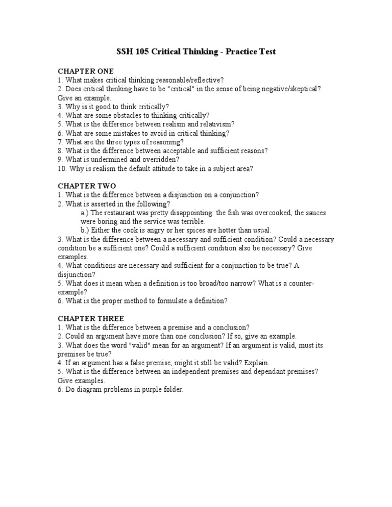 SSH 105 Critical Thinking Practice Test | PDF