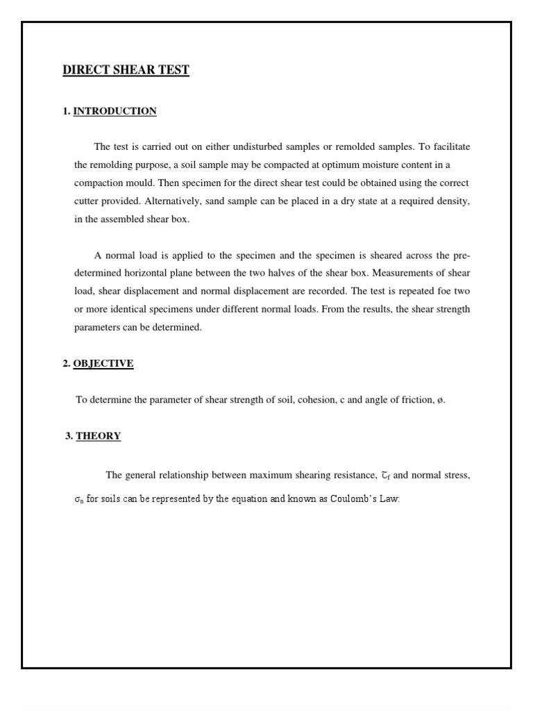 Direct Shear Test Lab Report | PDF | Mechanics | Mechanical Engineering