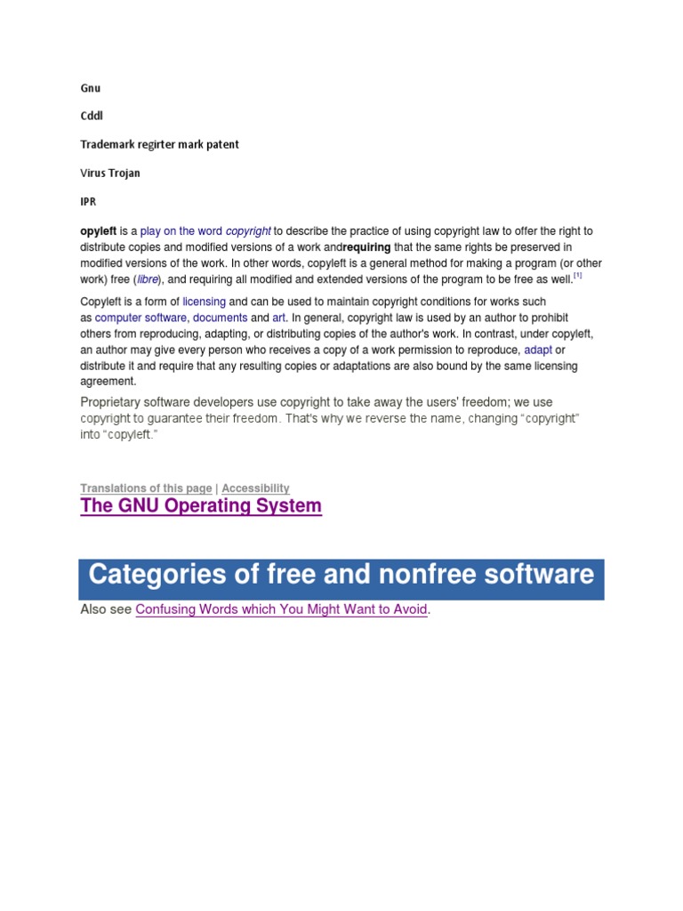 Categories of Free and Nonfree Software: The GNU Operating System | PDF ...