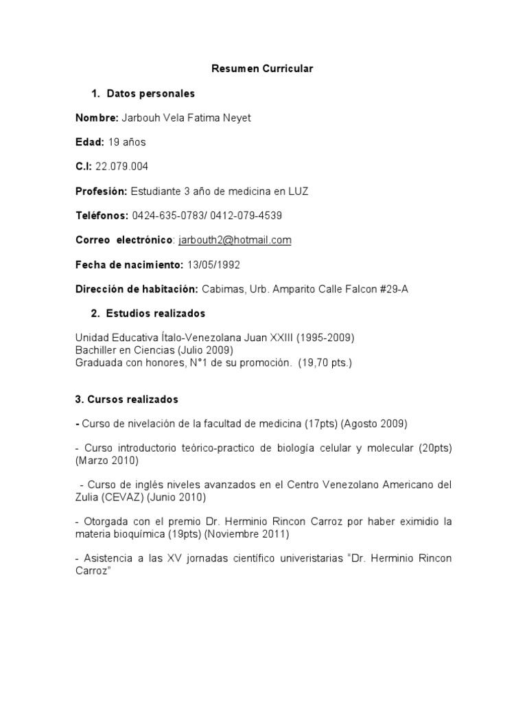 Formato para Resumen Curricular | PDF