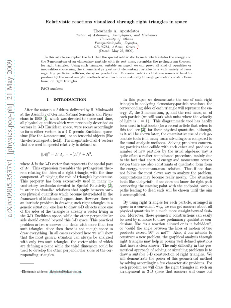 Relativistic Particle Reactions via Triangles | PDF | Ellipse | Collision