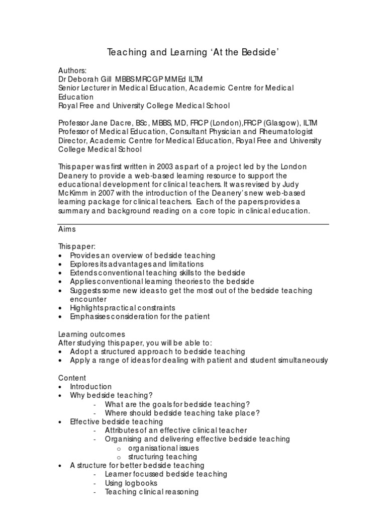 Teaching and Learning at The Bedside | PDF