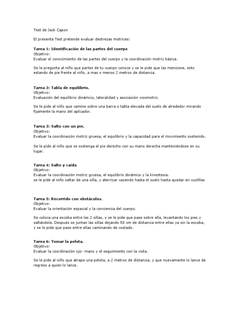 Test de Jack Capon de Psicomotricidad | PDF