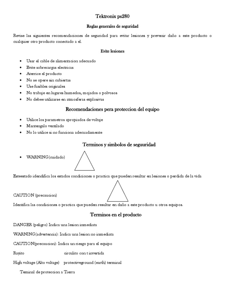 Tektronix Ps280 Recomendaciones de Seguridad | PDF | Bienes ...