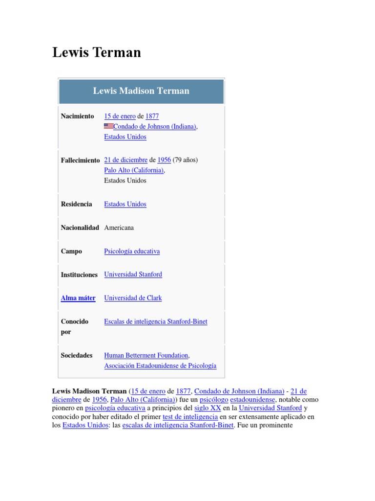 Lewis Terman | PDF | Inteligencia | Calidad de vida
