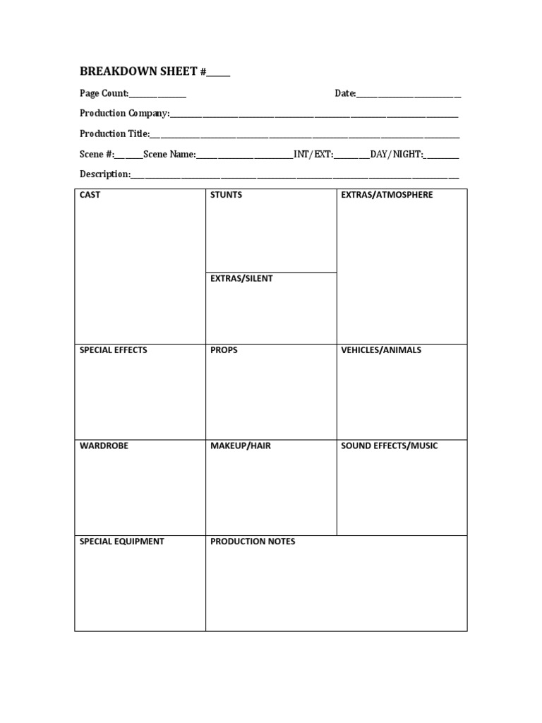 Production Breakdown Sheet Template | PDF | Computers