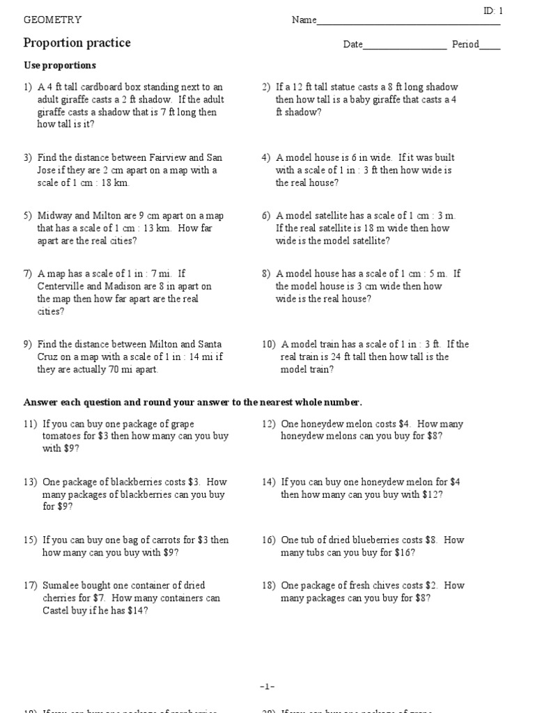 GEOMETRY - Proportion Practice | PDF | Exchange Rate | Foreign Exchange ...