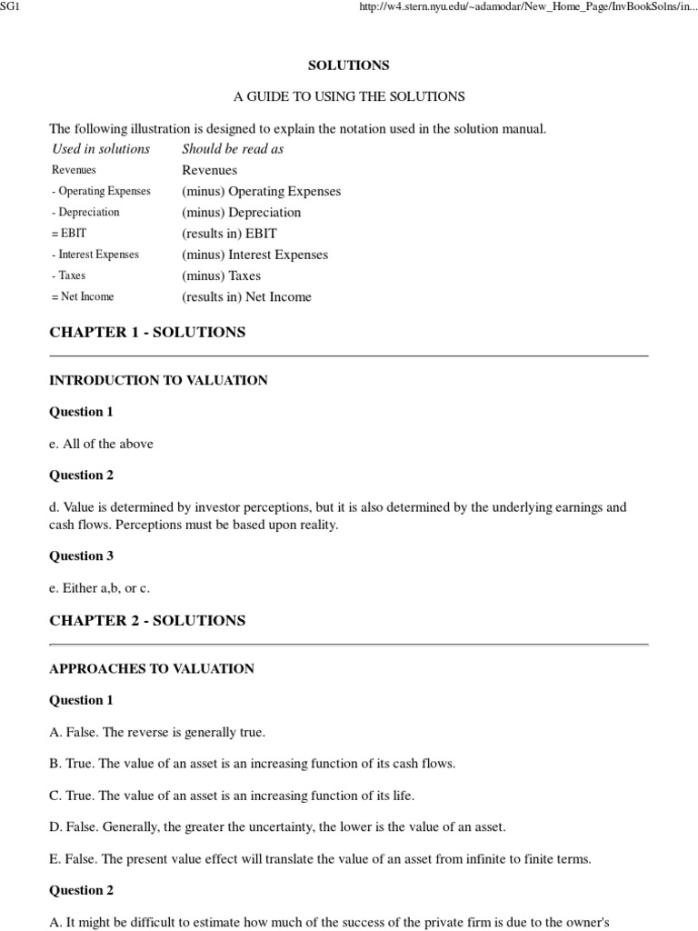 Damodaran - Solution Manual | PDF | Free Cash Flow | Cost Of Capital