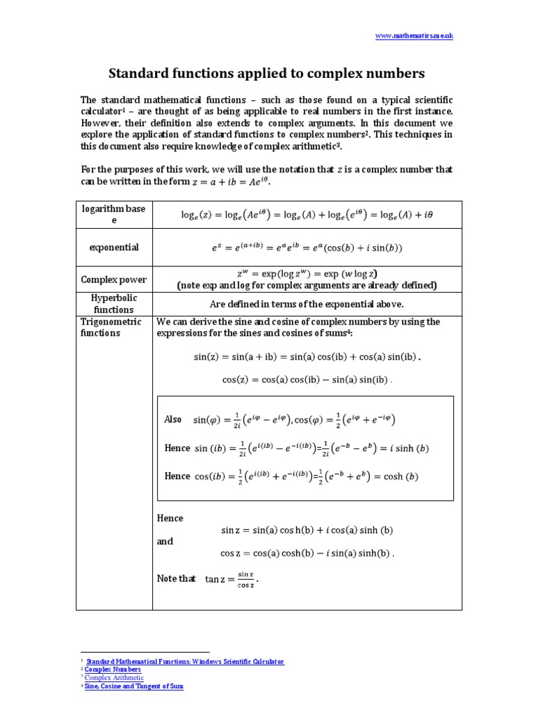 Standard Functions On Complex Numbers | PDF